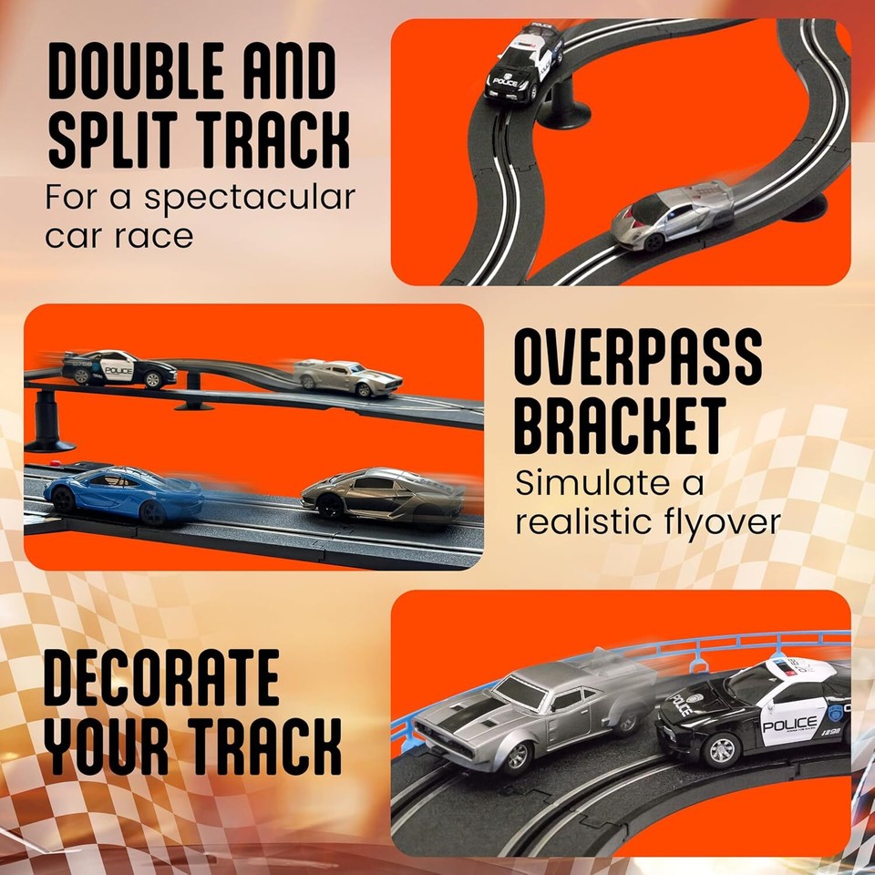 Electric Slot Car Race Track Set w/ 4 Cars 2 Remotes Lap Counter Age 8 ...