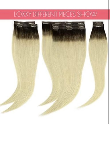 Loxxy 18” Clip-In Human Hair Extensions Ombre Brown to Platinum Blonde ...