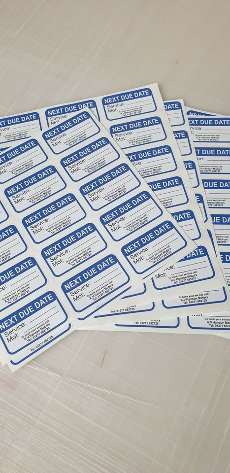 100 x MOT & Service Reminder Stickers Personalised With Your Name and ...