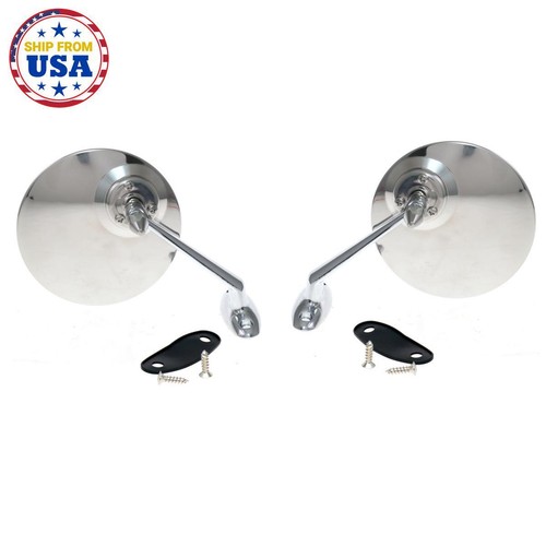 4 2/8" ROUND PAIR CHROME FENDER DOOR MIRROR NEW LH / RH Retro Classic ...