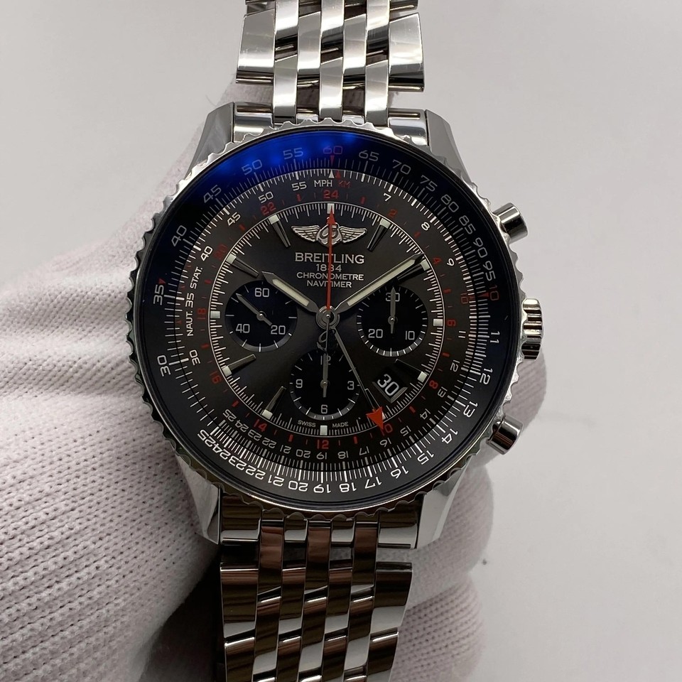 Breitling Navitimer 48mm B04 GMT Steel Gray Dial Mens Watch AB04413A ...