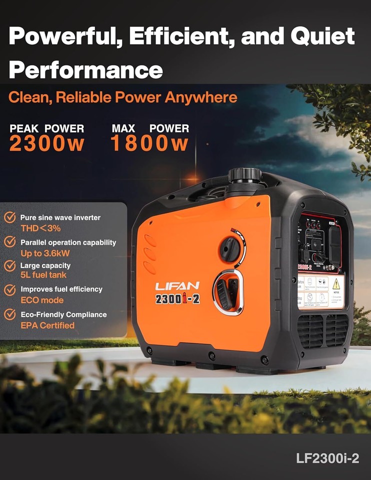 LIFAN 2,300-W Super Quiet Portable Gas Powered Inverter Generator ...