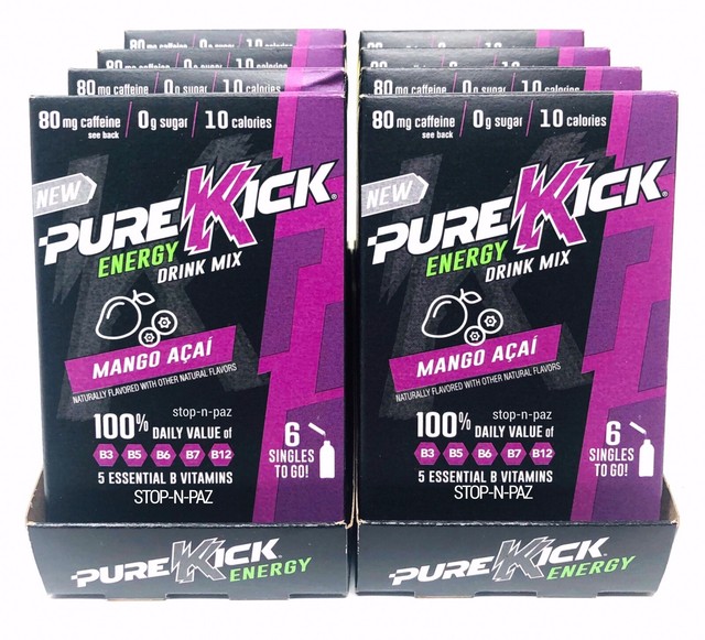 Pure Kick Energy Mango Acai Singles to Go Drink Mix 8 Boxes (48 Packets ...