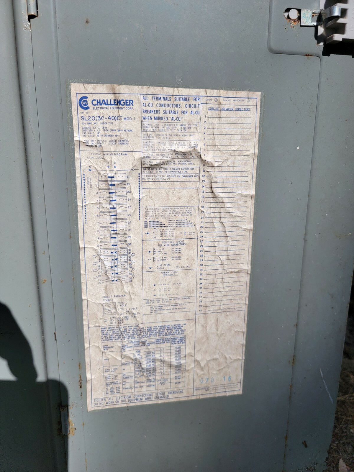 CHALLENGER, SL20 (30-40) CT, WHOLE HOUSE PANEL, 33" X 14", 30-POS, 200 ...