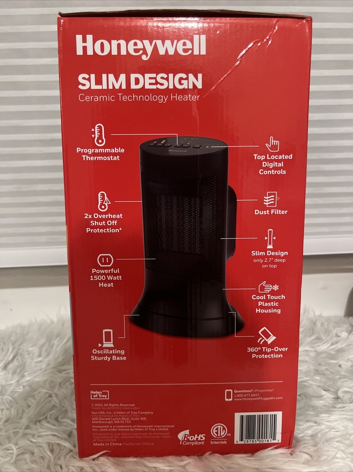 Honeywell Heater Slim Compact Ceramic Design Oscilltes 2 Heat Settings ...