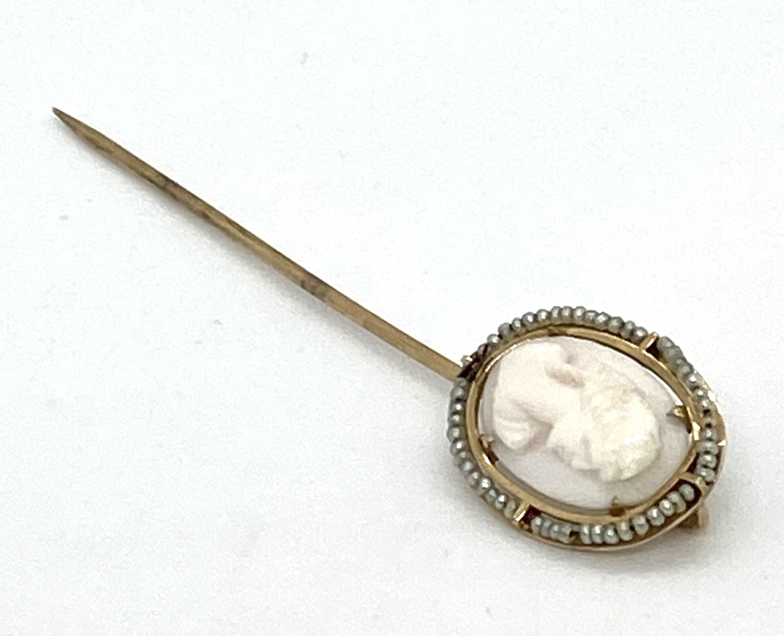 Antique Vintage 10K Gold Angel Skin Cameo Pearl Seed … - Gem