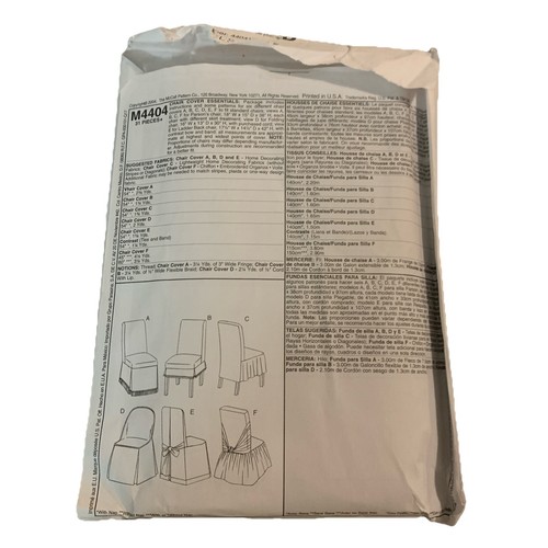 McCall's Home CHAIR COVER ESSENTIALS Sewing Patterns M4404 UNCUT 6 ...