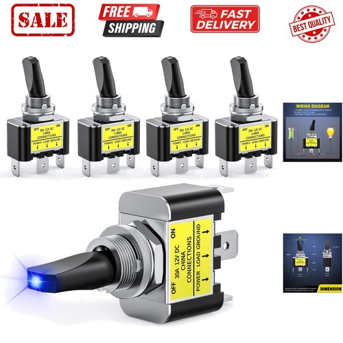 Durable Blue LED Toggle Switches - 30A 12V Heavy-Duty Pack for ...