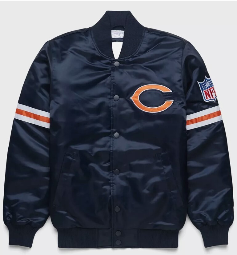 NFL Chicago Bears Navy Blue Satin Bomber Baseball Letterman Varsity ...