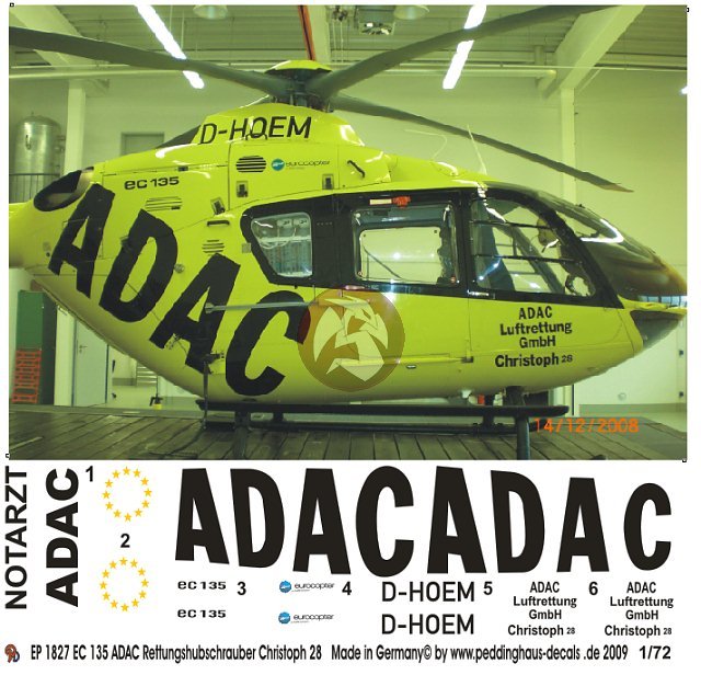 Peddinghaus 1/72 EC135 P2 Helicopter Markings D-HOEM Fulda LRZ ...