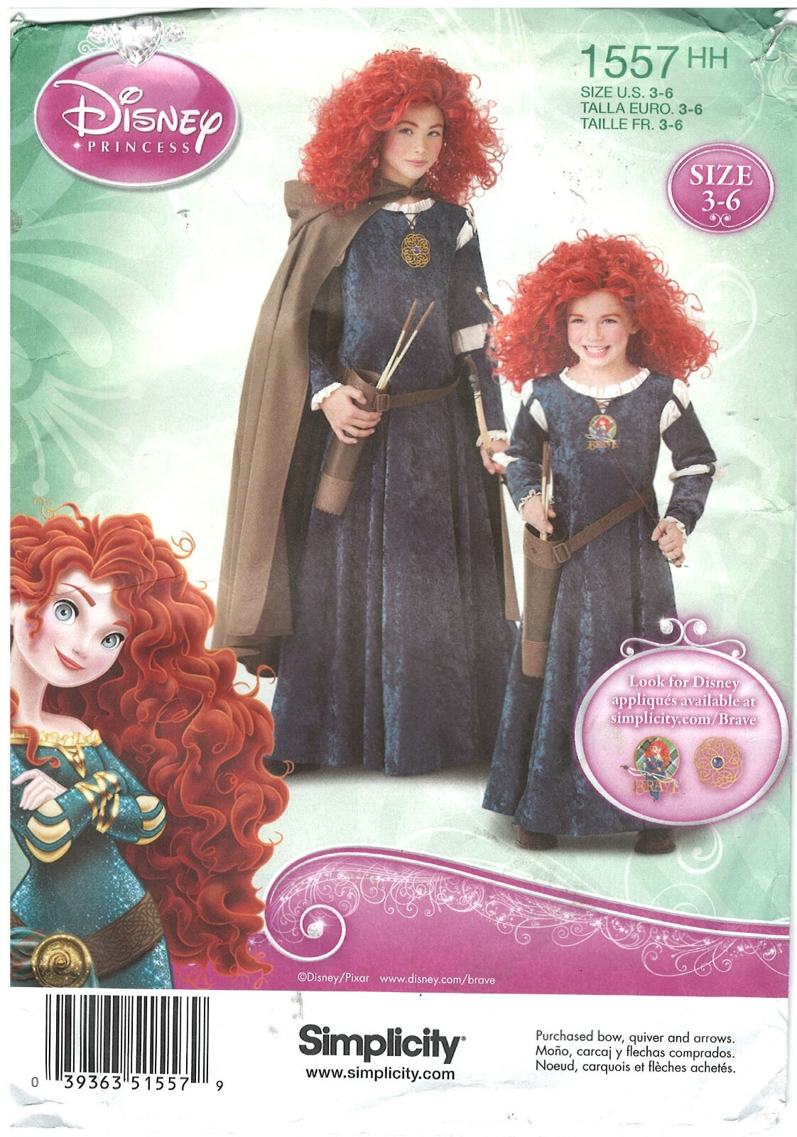 2013 Simplicity 1557 HH Disney Princess size 3-6 costume Merida sewing ...