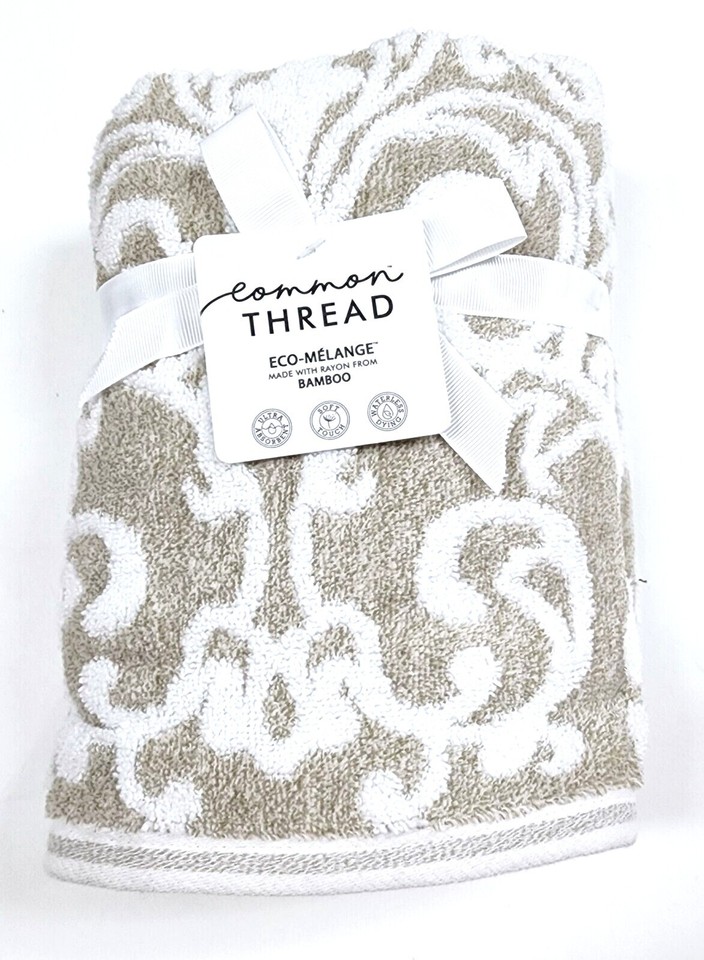 COMMON THREAD BEIGE TAN,WHITE DAMASK DESIGN COTTON,BAMBOO RAYON BATH ...