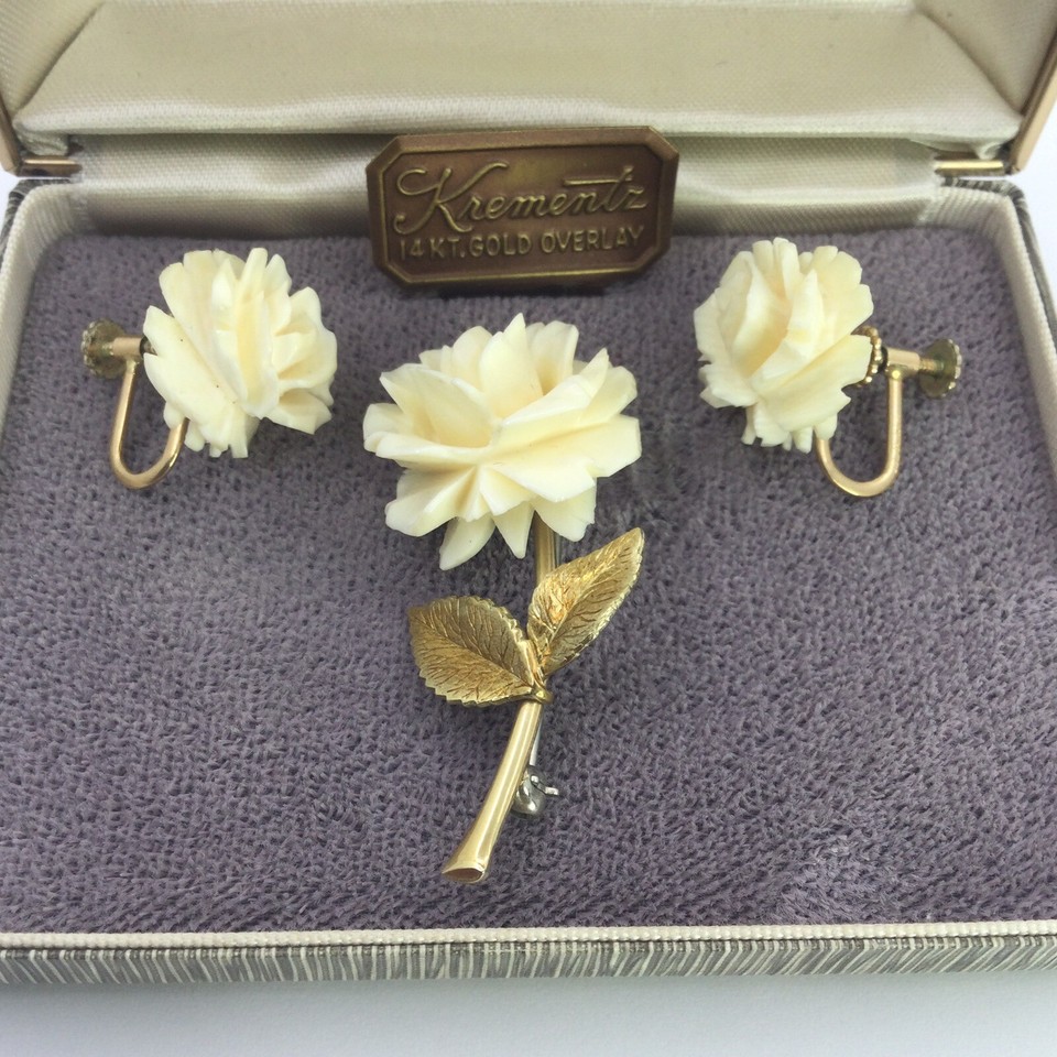 VTG - KREMENTZ 1950s/60s ROSE PIN & EARRINGS ORG BOX & PAMPHLET (C1226) | eBay