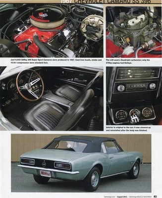 1967 CHEVROLET CAMARO SS 396 CONVERTIBLE RESTORATION 6 pg Color Article ...
