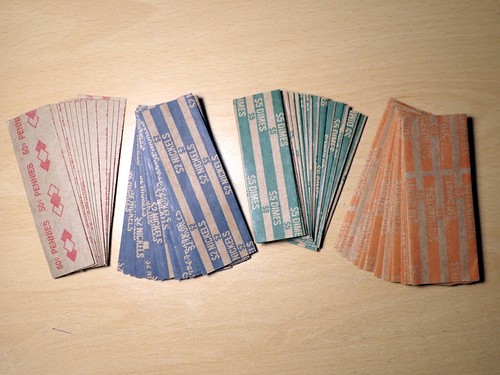 62 Old Vintage Paper Coin Roll Wrapper Lot NOS Quarter Dime Nickel ...