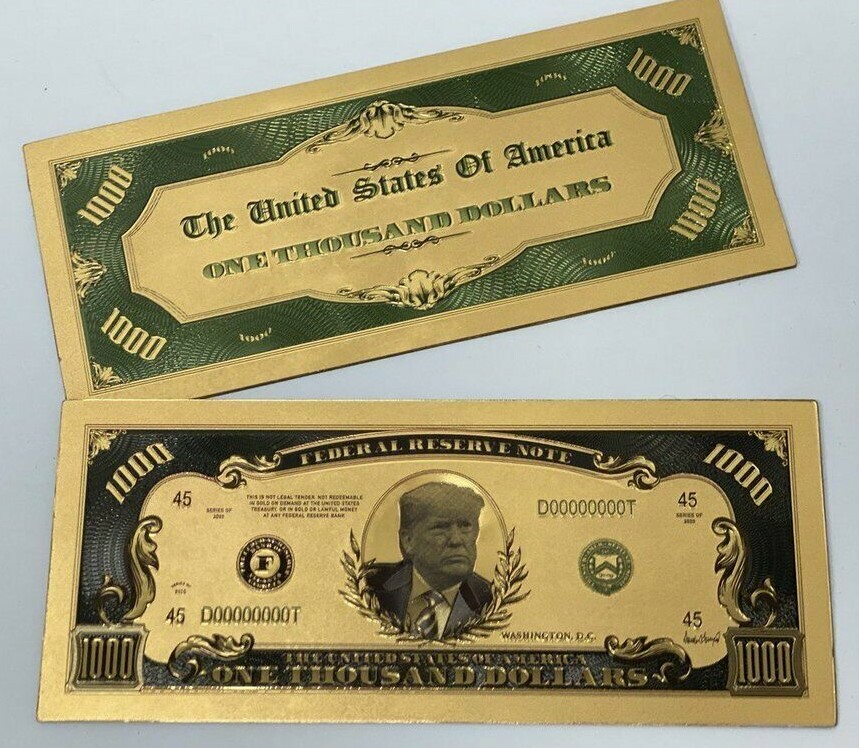 Donald Trump Authentic 24kt Gold Plated Commemorative $1000 Bank Note ...