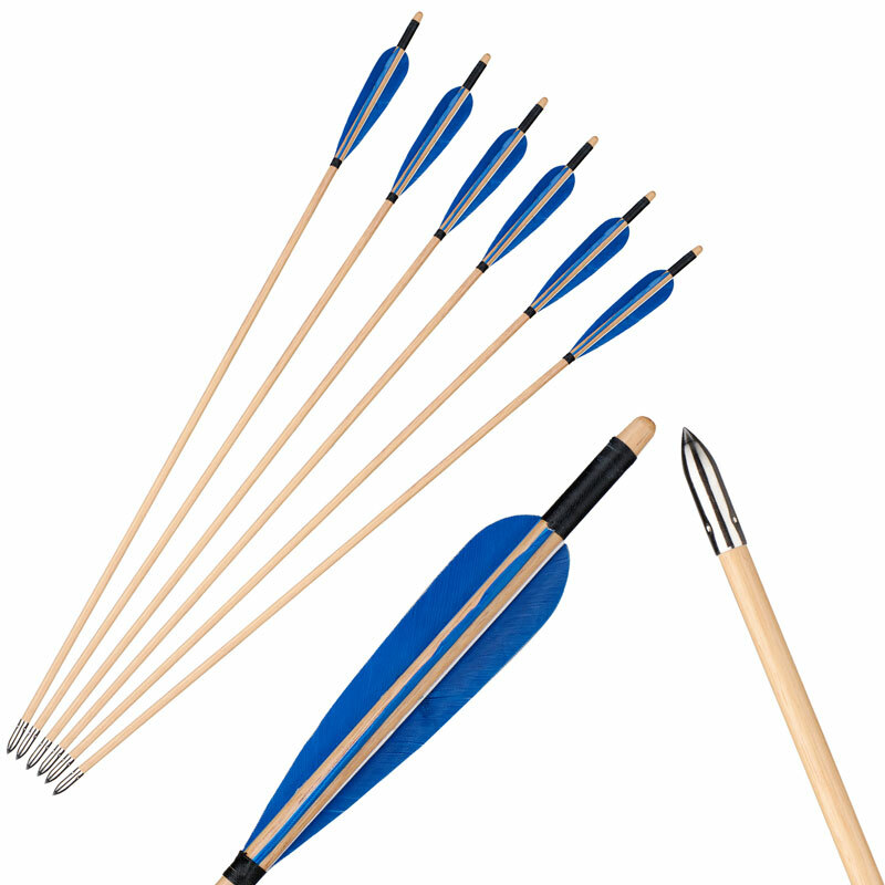 31" Archery Wooden Arrows Wood Shaft 5" Turkey Fletching for Bow ...