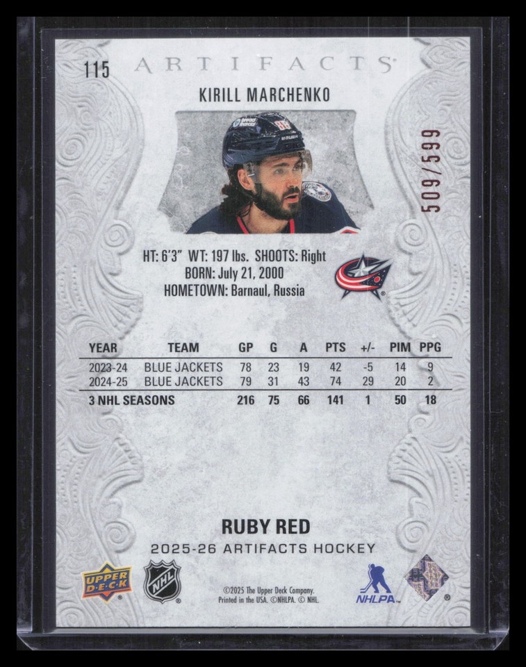 2025-26 Upper Deck Artifacts #115 Kirill Marchenko Ruby Red #/599 | eBay