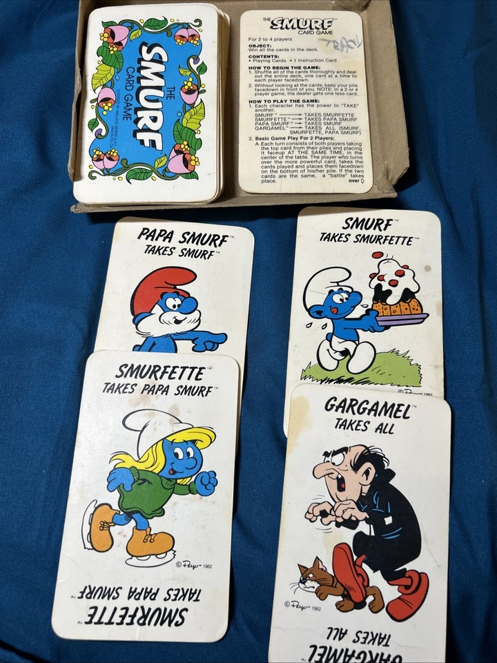THE SMURF CARD GAME ~ Giant Size ~ Milton Bradley 1982 ~ 39 Cards & 1 ...