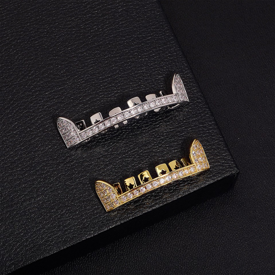 Front Bar Iced Flooded Out CZ Top Teeth Bling Grills Grillz Slim | eBay UK