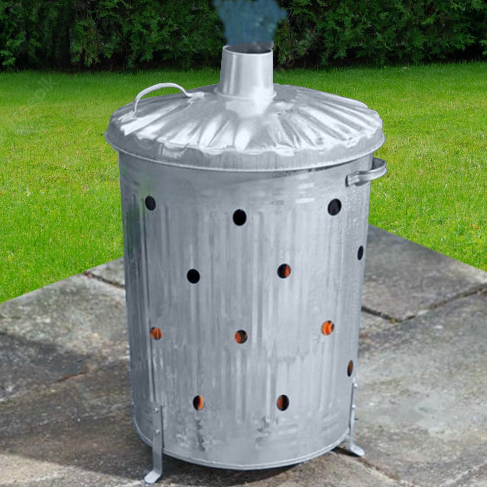 90L GALVANIZED INCINERATOR LEAF WOOD WASTE BURNER GARDEN RUBBISH FIRE ...