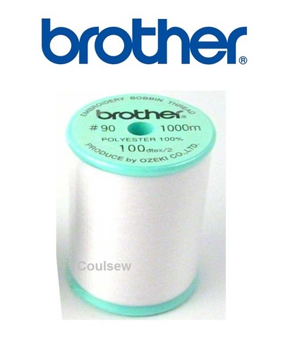 BROTHER EMBROIDERY BOBBIN THREAD WHITE 1000M 90 weight Lower thread ...