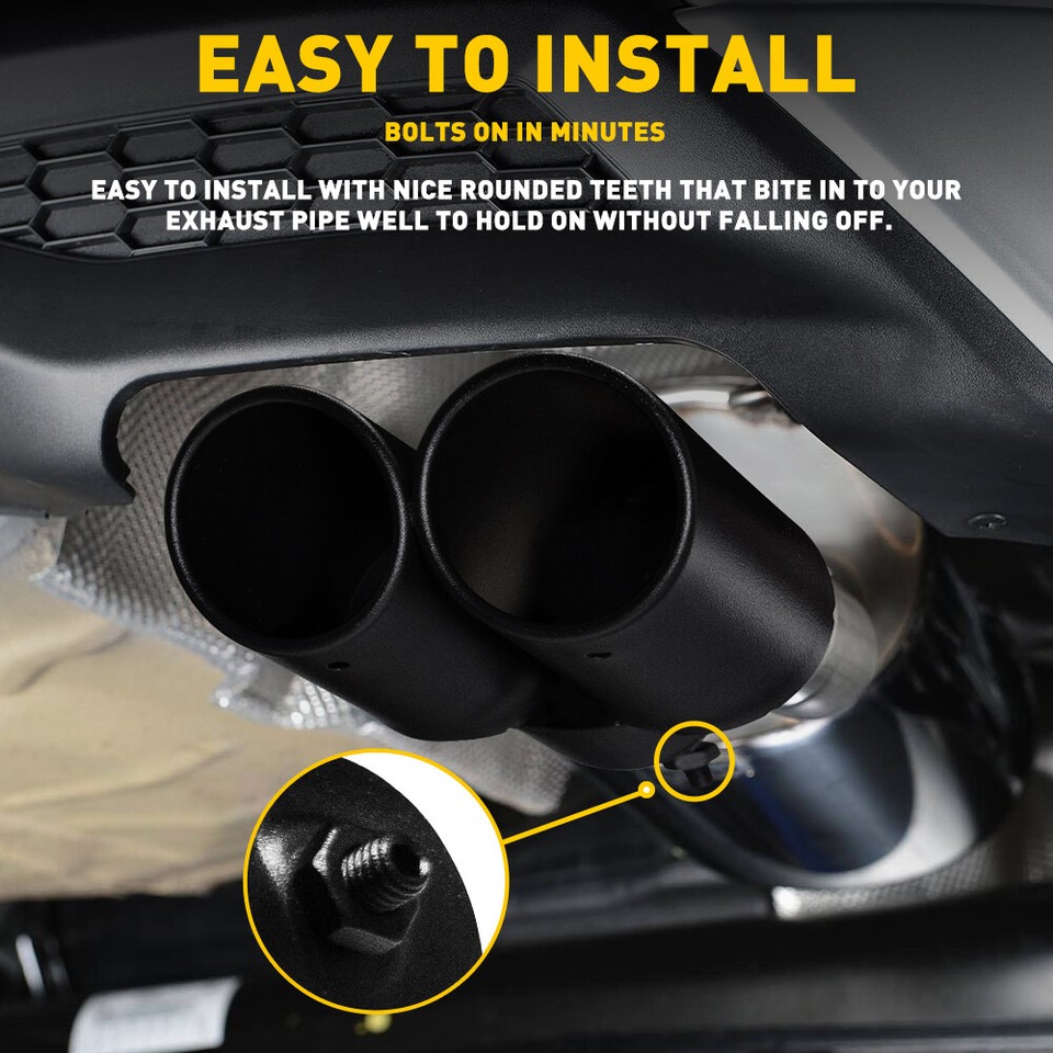 Black Dual Car Rear Exhaust Pipe Bend Tip Tail Muffler Round Steel ...