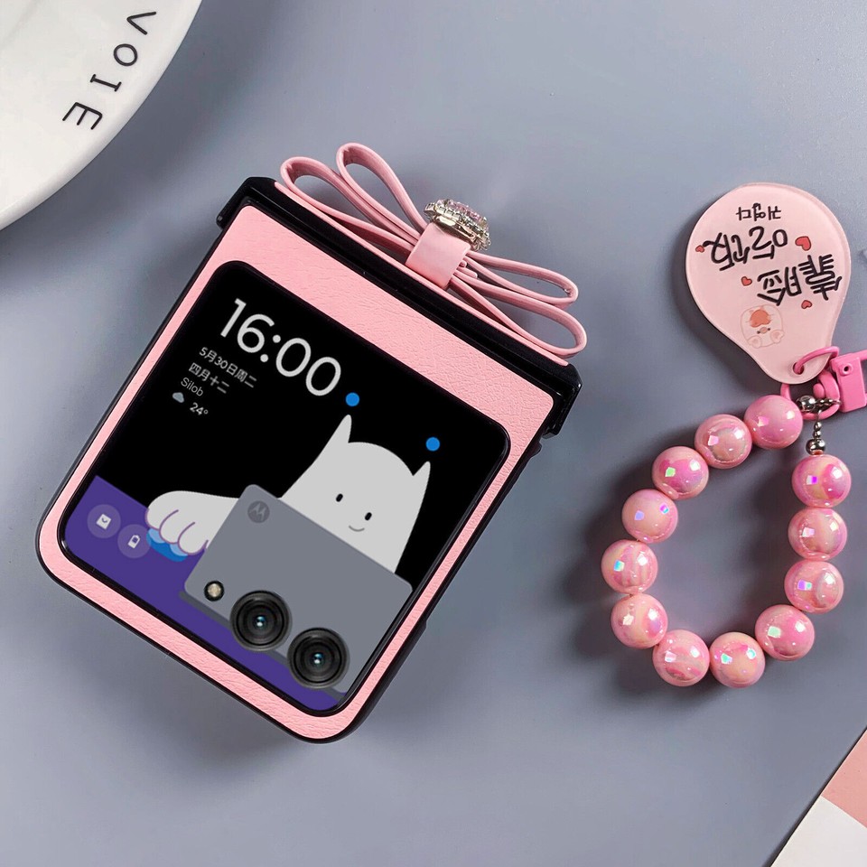 Bowknot Leather Hinge Case Bracelet For Motorola Razr+2025 2024 60/50 ...