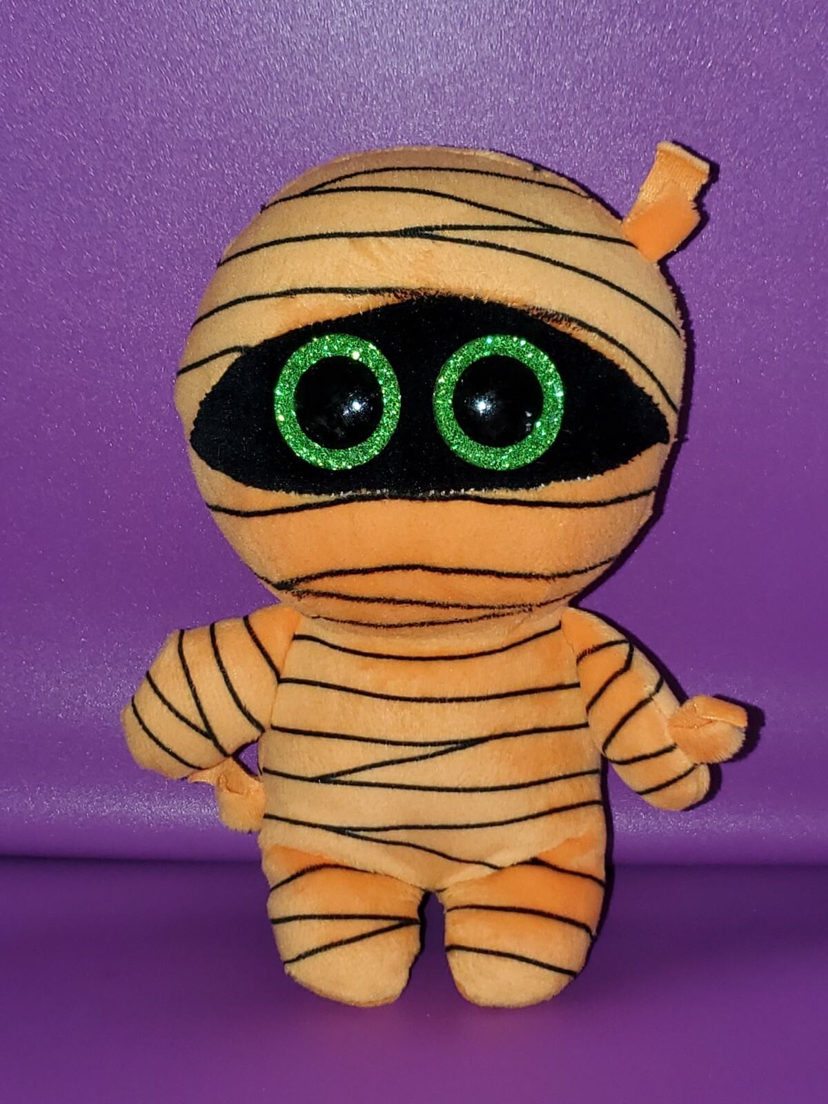 TY BEANIE BOOS MASK 7" ORANGE MUMMY GREEN EYES PLUSH STUFFED ANIMAL ...
