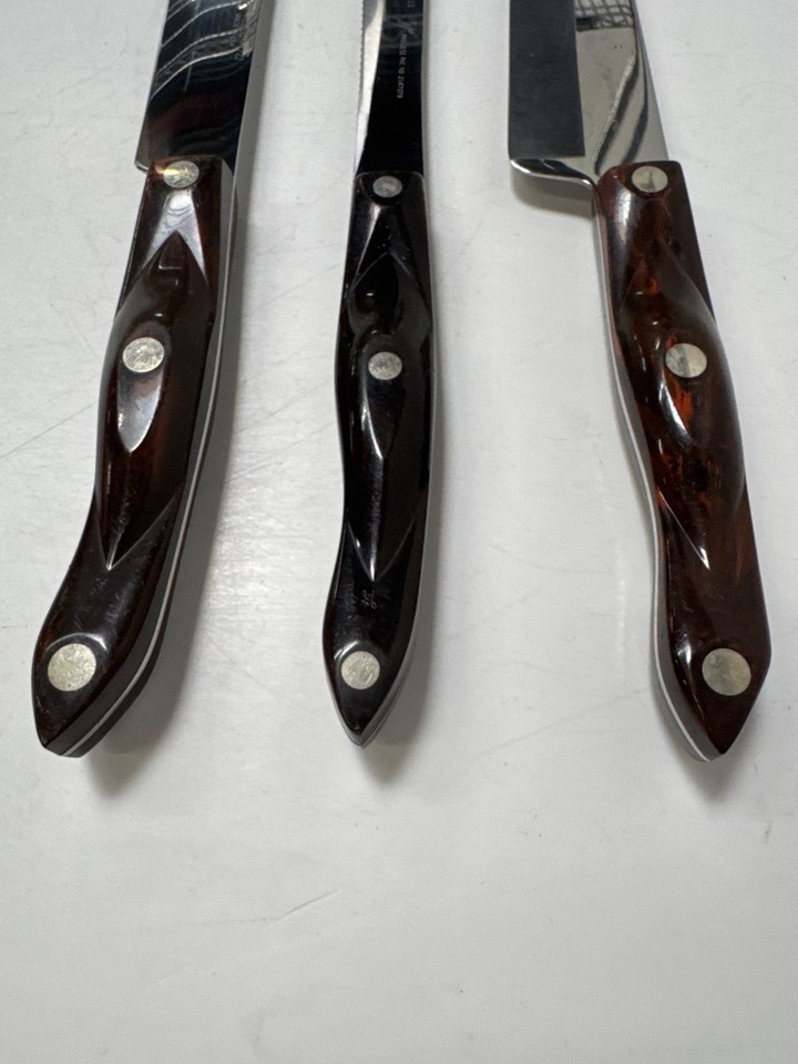 Lot of 3 Cutco Kitchen Knives w/ Brown Handles Made in USA 1722 1723 ...
