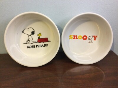 Gibson Peanuts Snoopy Pet Food Ceramic Dish Round 5”x2" Lot Of 2 Dog ...