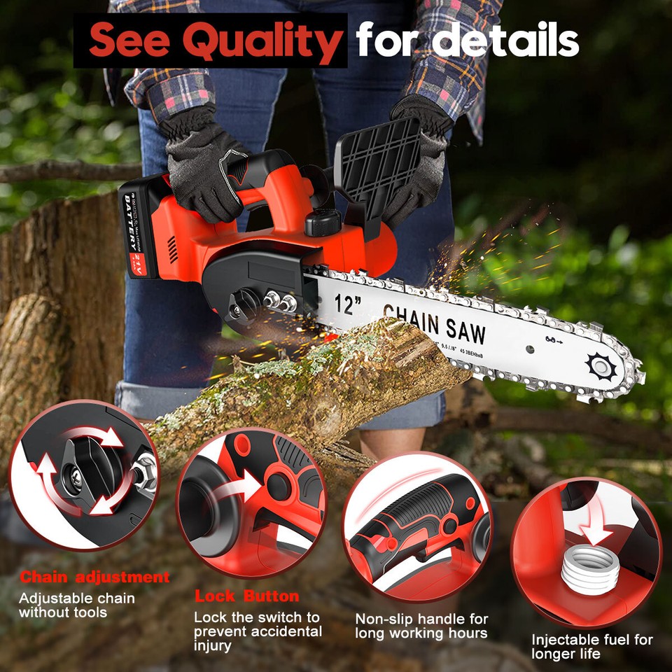 12" Cordless Chainsaw 21V Brushless Electric Handheld Chain Saw w ...