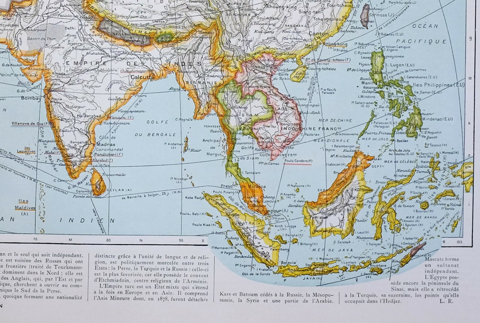 1913 MAP ASIA INDIA CHINESE EMPIRE RUSSIA JAPAN SIAM EXPLORATIONS ...
