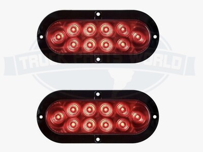 (2) Trailer Truck RED LED Surface Mount 6" Oval Stop Turn Tail Lights ...