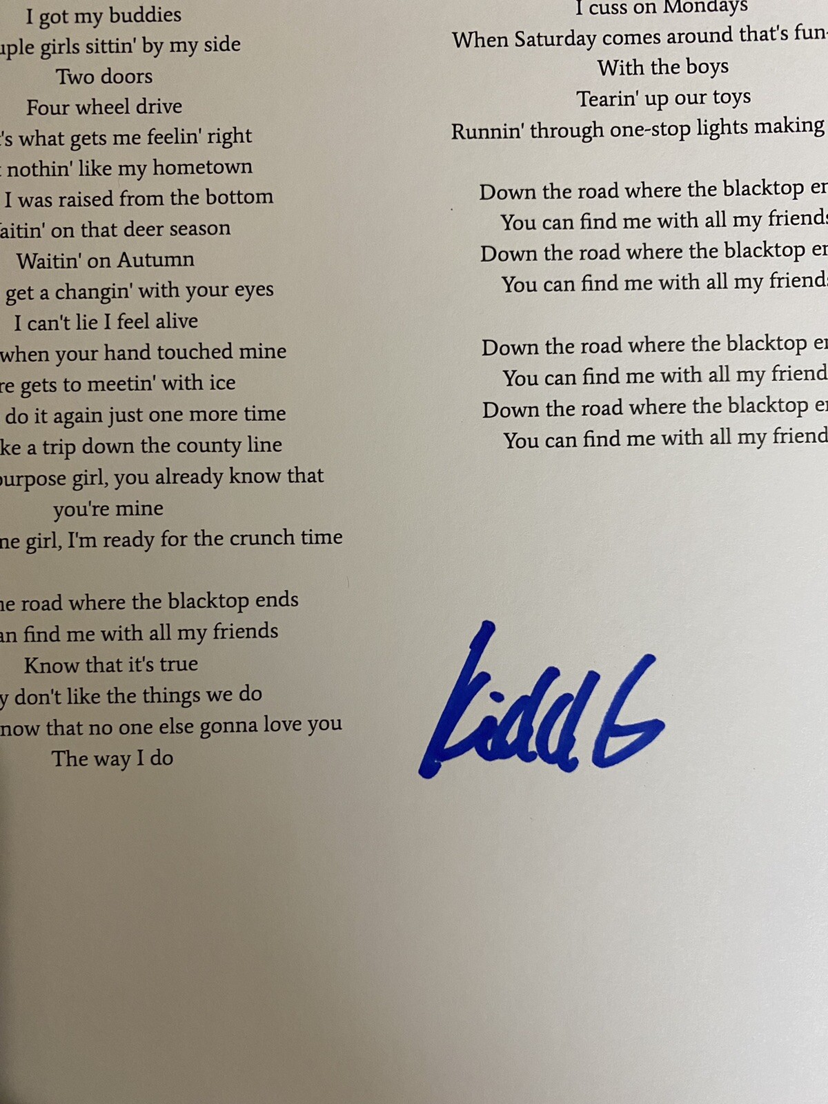 Kidd G signed autograph Lyric Sheet Down The Road young star RARE PROOF ...
