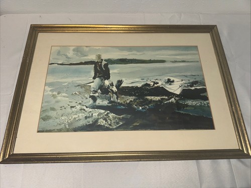 VTG ANDREW WYETH “COOT HUNTER” ART PRINT FRAMED & MATTED 25.5” X 17.5 ...