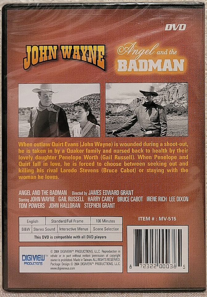 Angel And The Badman (DVD, 1947, Full Screen) John Wayne - Brand New ...