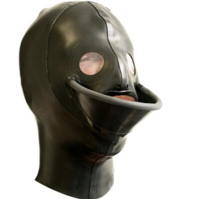 Rubber Latex Hood Cosplay Masquerade Funnel Mouth Headgear Rear Zipper ...