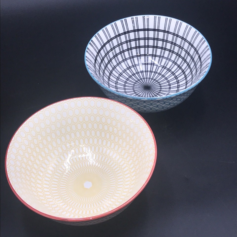 2 Dover and York 6 Inch Ceramic Bowls Red Yellow Blue Black | eBay