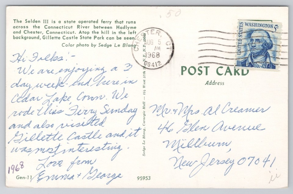 Selden III Ferry Boat Connecticut River Hadlyme Chester CT 1950s ...