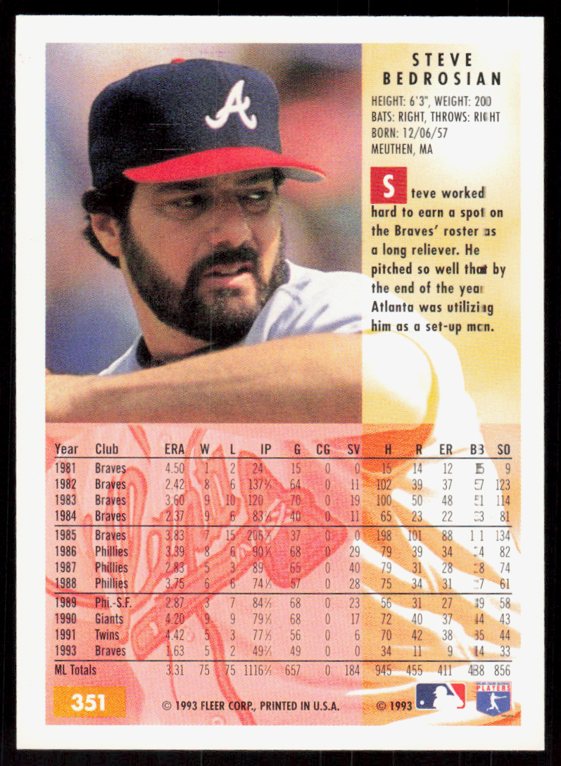 1994 Fleer 351 Steve Bedrosian Atlanta Braves | eBay
