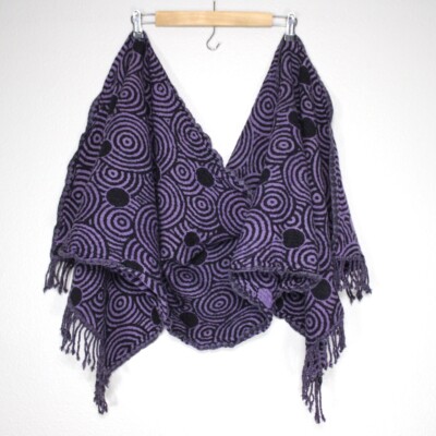 Long Rectangle Scarf Shawl Wrap Fringe Hem Purple Black Circle Bulls ...