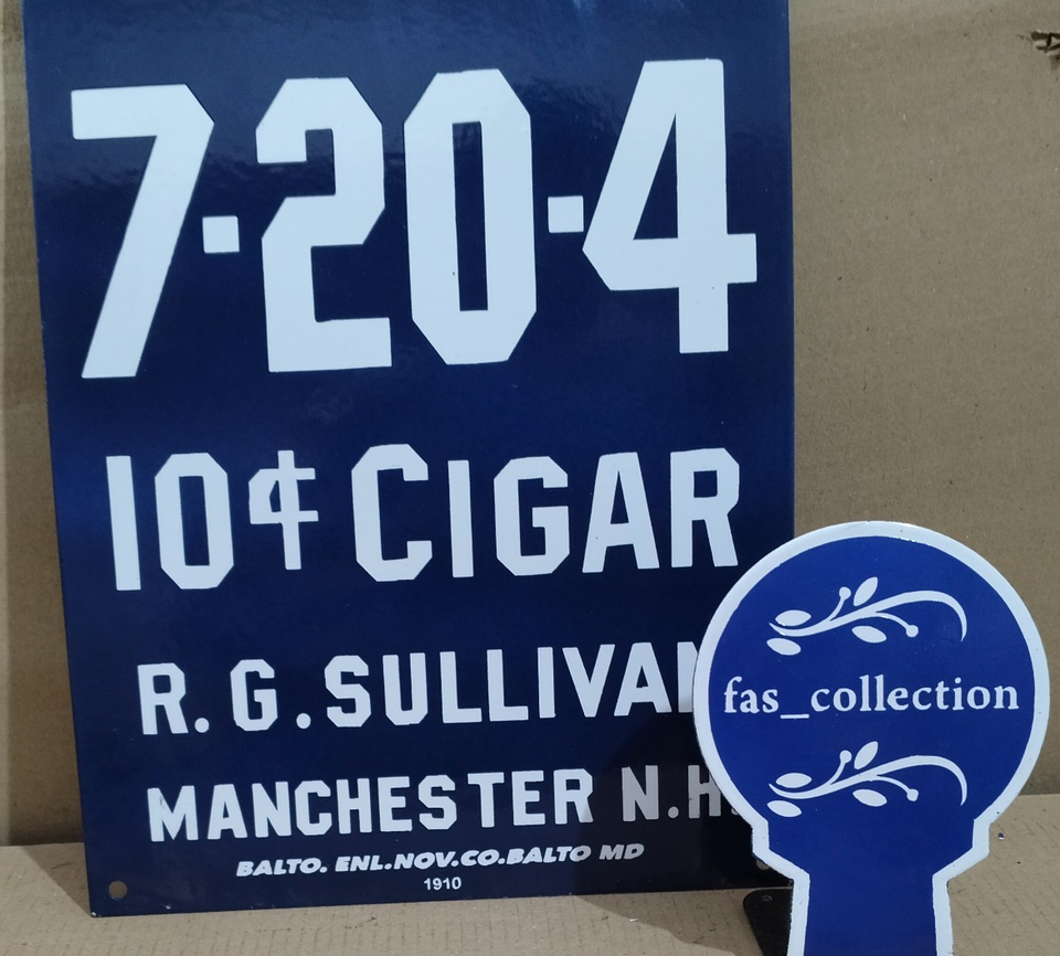 R.G. Sullivan Co.'s "7-20-4" Cigar Porcelain Enamel Sign 18 x 12 Inches ...