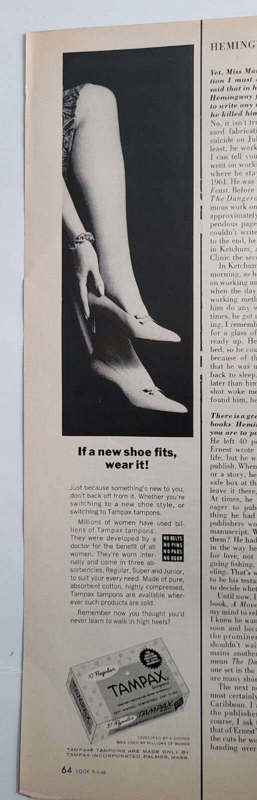 1966 Tampax Tampons if a new shoe fits wear it vintage legs ad | eBay
