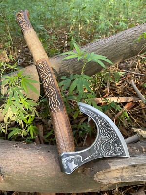 Beautiful Custom Handmade Engraved Axe Hand Forged Viking Bearded Axe ...