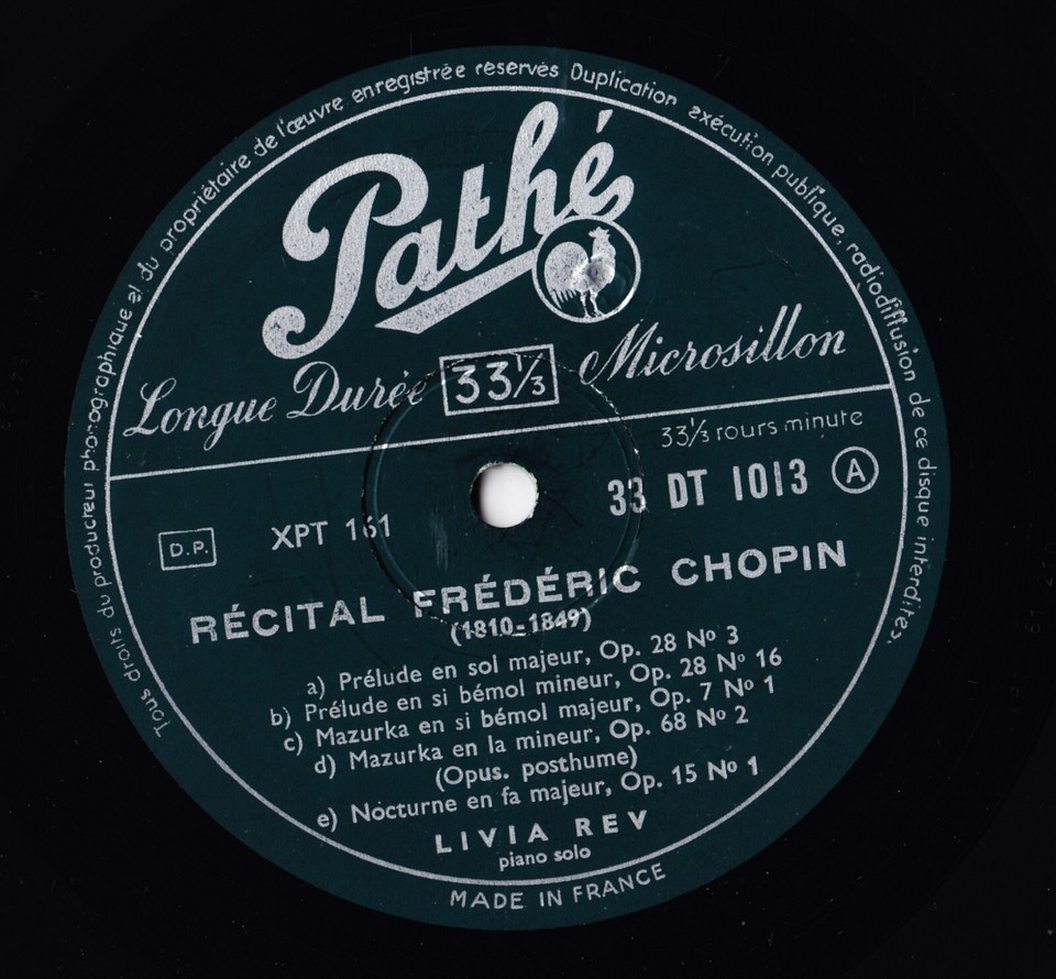 PATHE 33 DT 1013 - LIVIA REV - CHOPIN RECITAL - BERCEUSE PRELUDES ETC ...