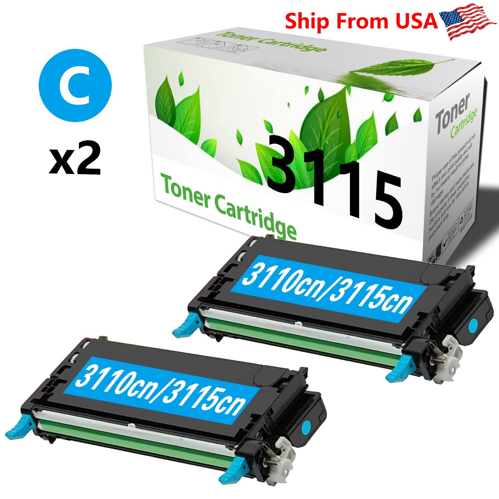 2-Pack 3115 3115CN Toner Cartridge Cyan for 3110 3110CN 310-8094 ...