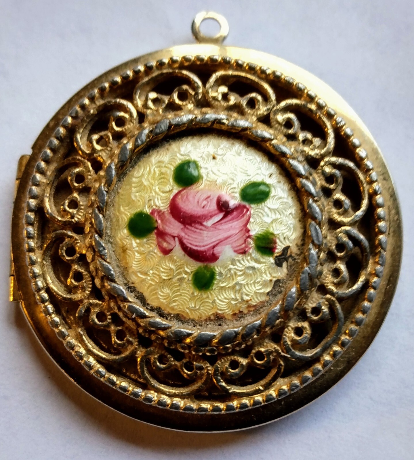 ANTIQUE 1920’s French GUILLOCHE Gold Filled ROSE Enam… - Gem
