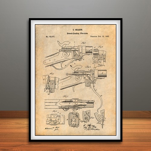 1867 Sharps Breech Loading Rifle Patent Print Art Drawing Poster | eBay ...