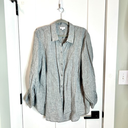 J. Jill Love Linen Collared 100% Linen Button Down Tunic Top Sz 2X ...